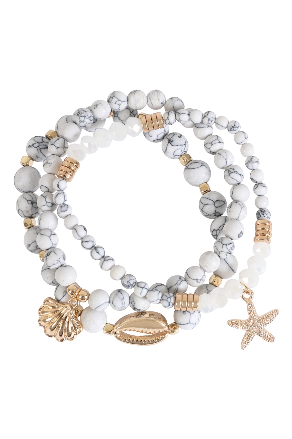 NATURAL STONE SEA SHELL CHARM BRACELET SET – MYS Wholesale