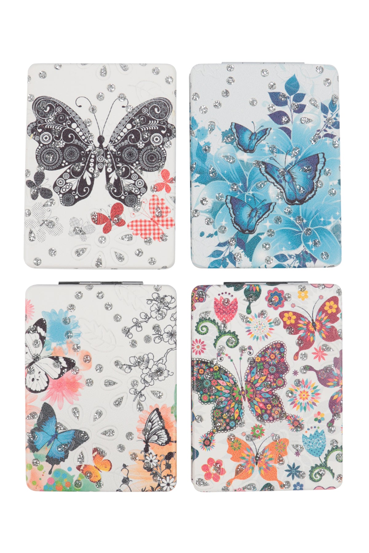 BUTTERFLY PRINT RHINESTONE RECTANGLE COMPACT MIRROR SET – MYS Wholesale