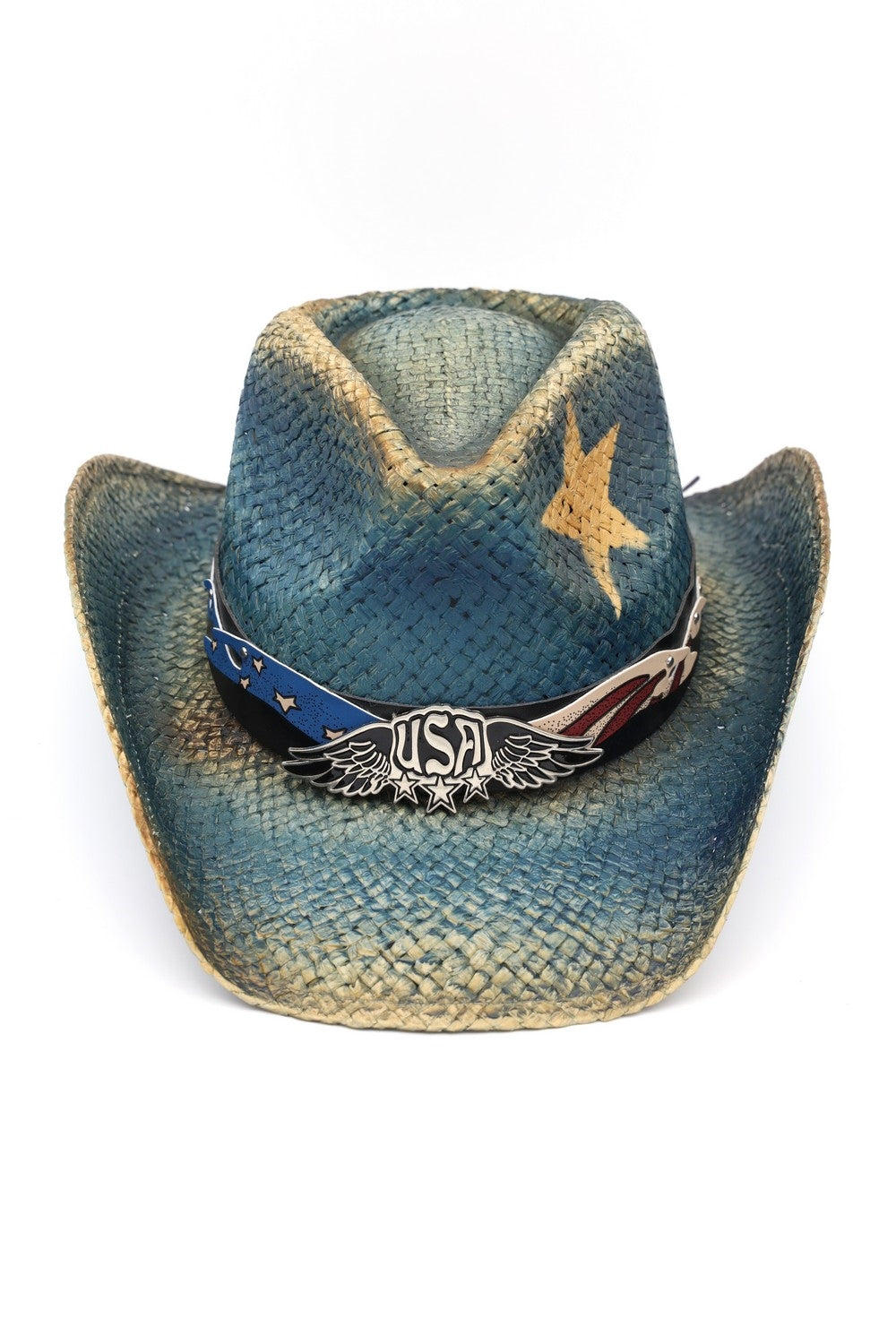 DISTRESSED COWBOY HAT WITH THE LETTERS USA AND AMERICAN FLAG DESIGN ...