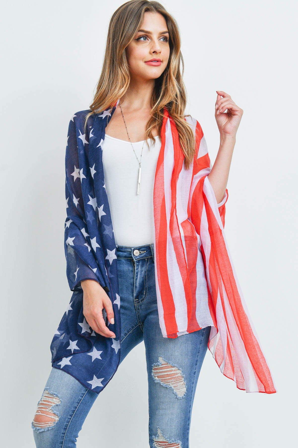 USA FLAG ACCENT KIMONO WRAP/1PC – MYS Wholesale