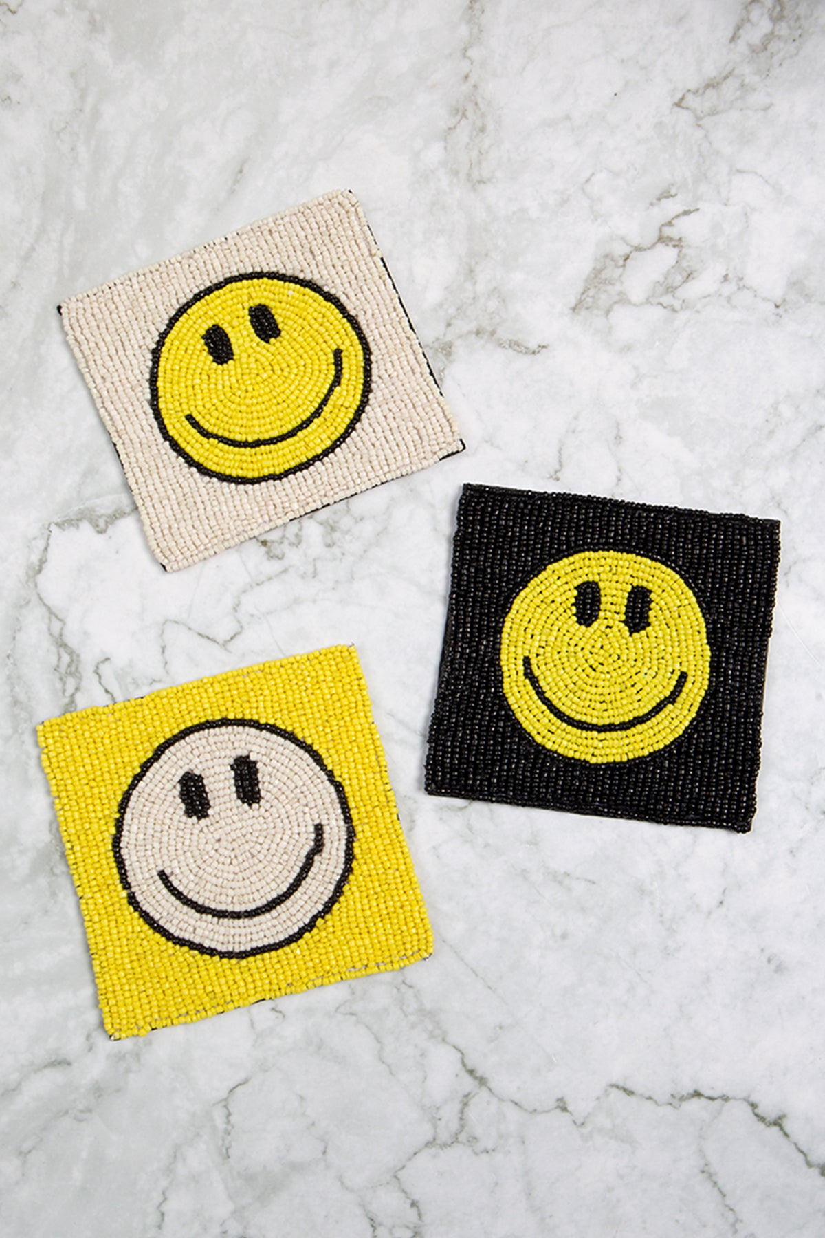 4" SQUARE SMILEY FACE HANDMADE SEED BEAD COASTER – MYS Wholesale