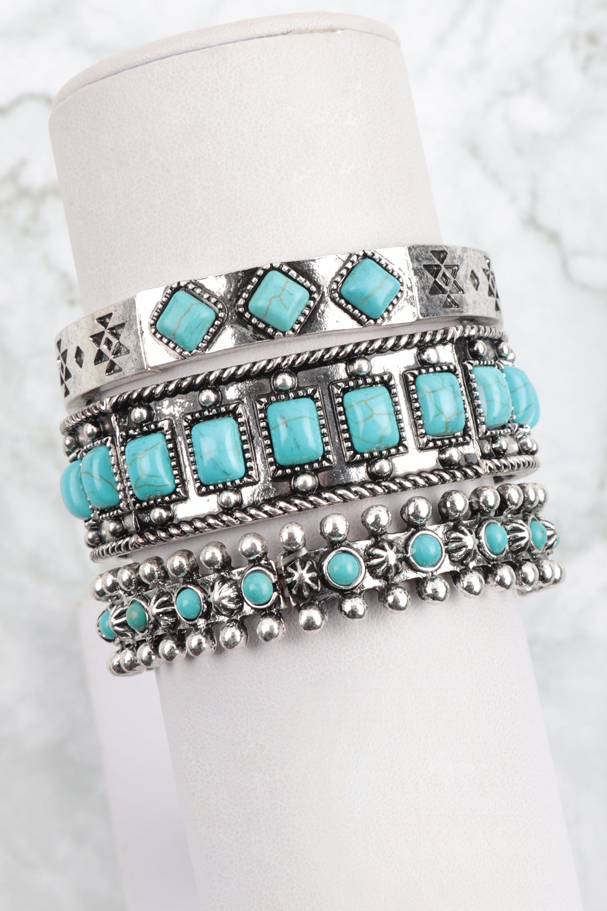 TRIBAL AZTEC WESTERN CONCHO STONE BANGLE BRACELET SET – MYS Wholesale