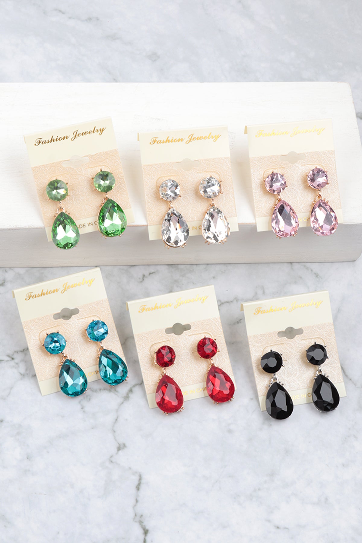 RHINESTONE CRYSTAL TEARDROP POST EARRING ASSORTED SET – MYS Wholesale