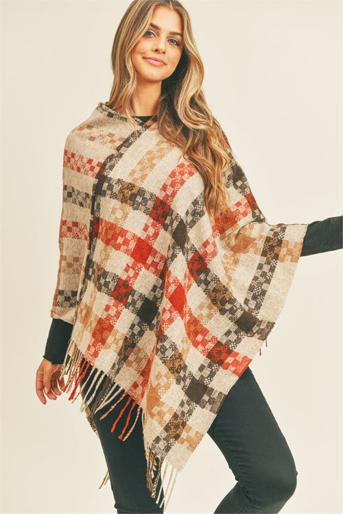 MULTI COLOR PIXEL CHECK PONCHO – MYS Wholesale